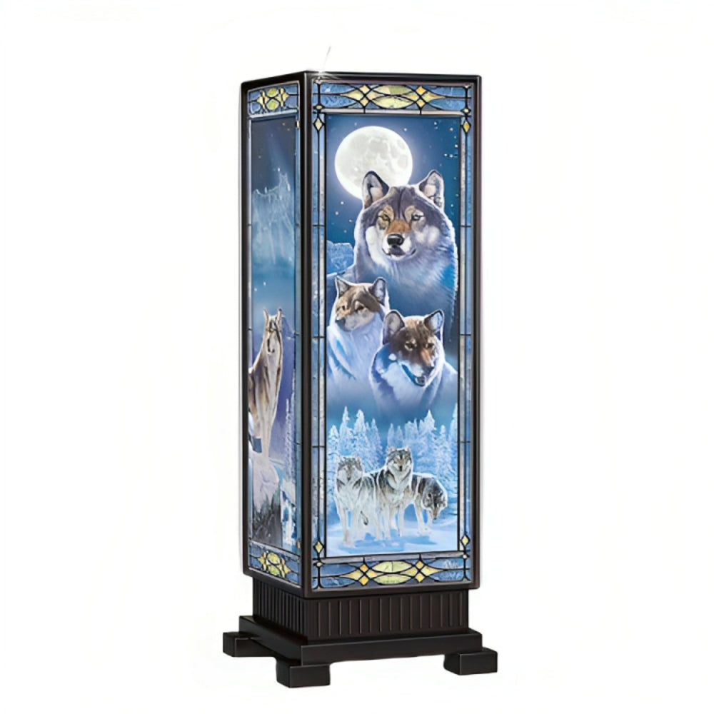 The Bradford Exchange Masters of the Night Stained Glass Wolf Lamp A M ...